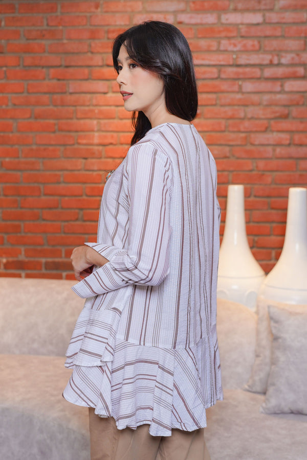 Hayra Stripe Shirt - Brown Stripe - ZYTADELIA